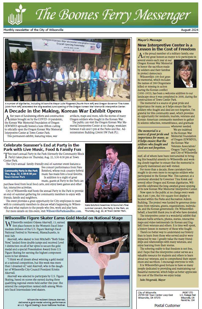 August 2024 Boones Ferry Messenger | City of Wilsonville Oregon
